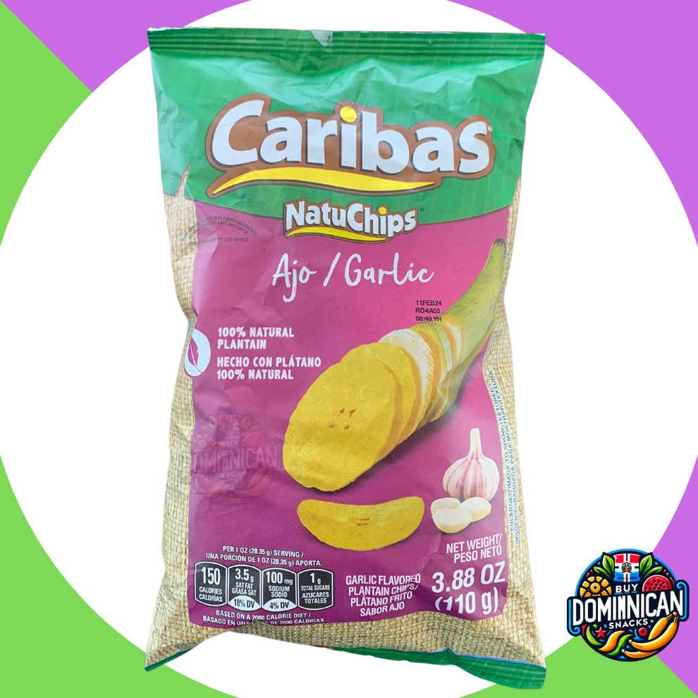 100% Dominican Caribas Natuchips Garlic Plantain Chips 110g - Plátano ...