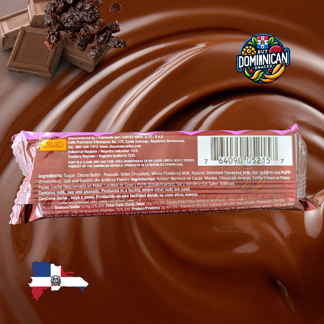 Cortes Mas Mas Milk Chocolate with Raisins and Peanuts 35g - Dominican ...