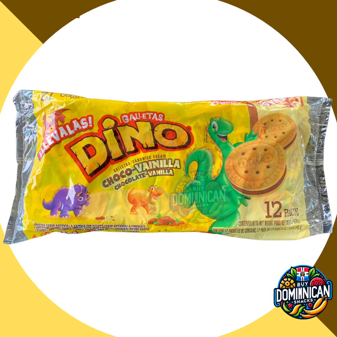 Dino Sandwich Cream Cookies 12 Pack Chocolate-Vanilla - Galletas Domin – Buy Dominican Snacks ...