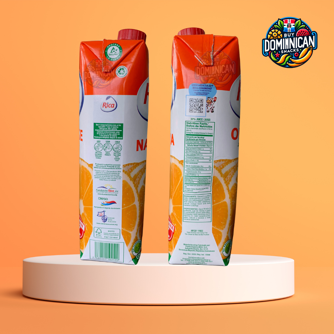 Rica Orange Juice Drink 1 Liter / Rica Bebida de Jugo de Naranja 1 Litro